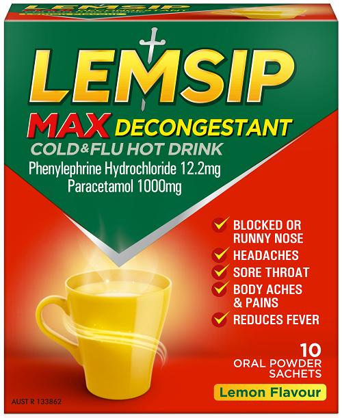 LEMSIP MAX Cold & Flu with Decongestant SACHET 10 — UnichemPharmacyNZ