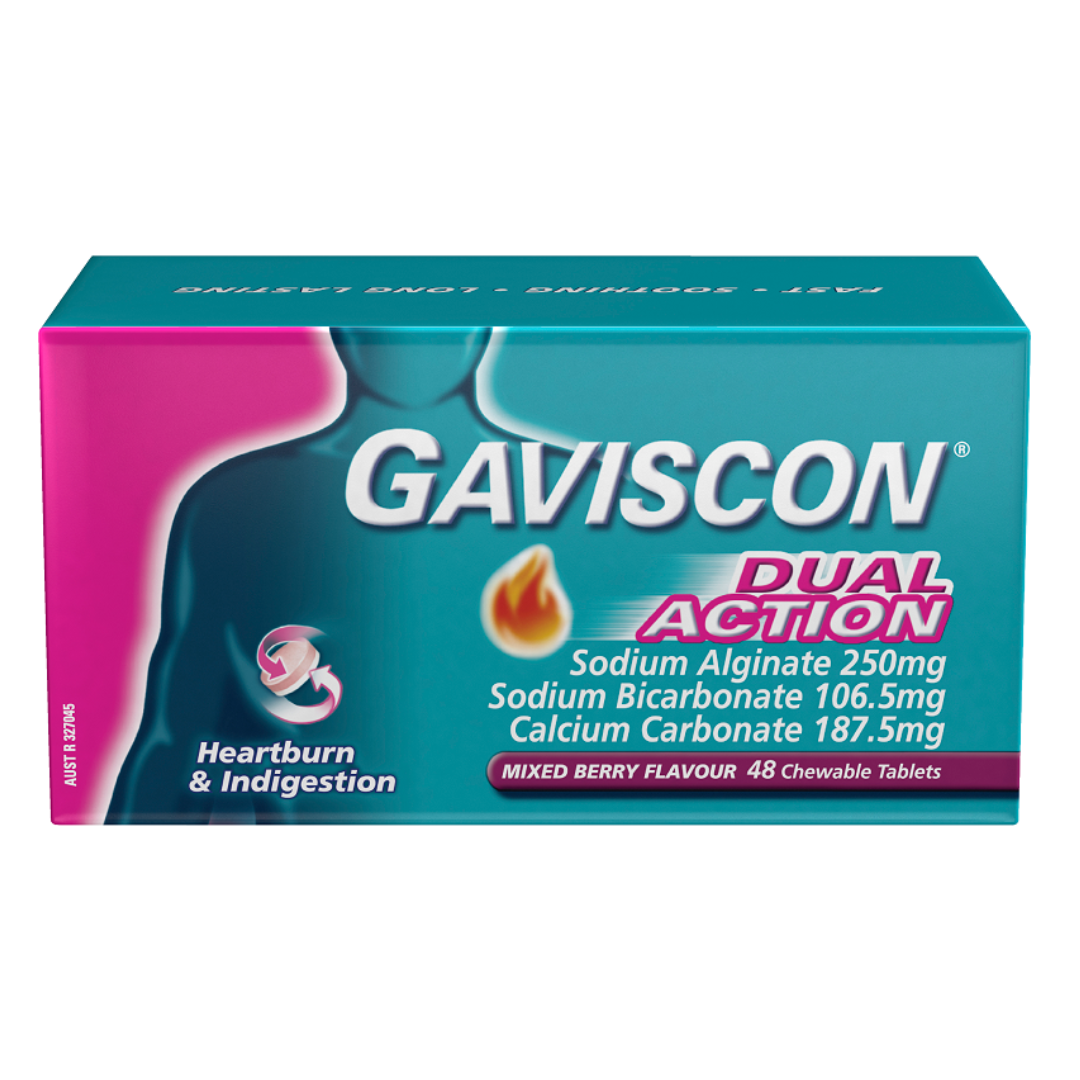 GAVISCON Dual Action Mixed Berry 48 tablets — UnichemPharmacyNZ