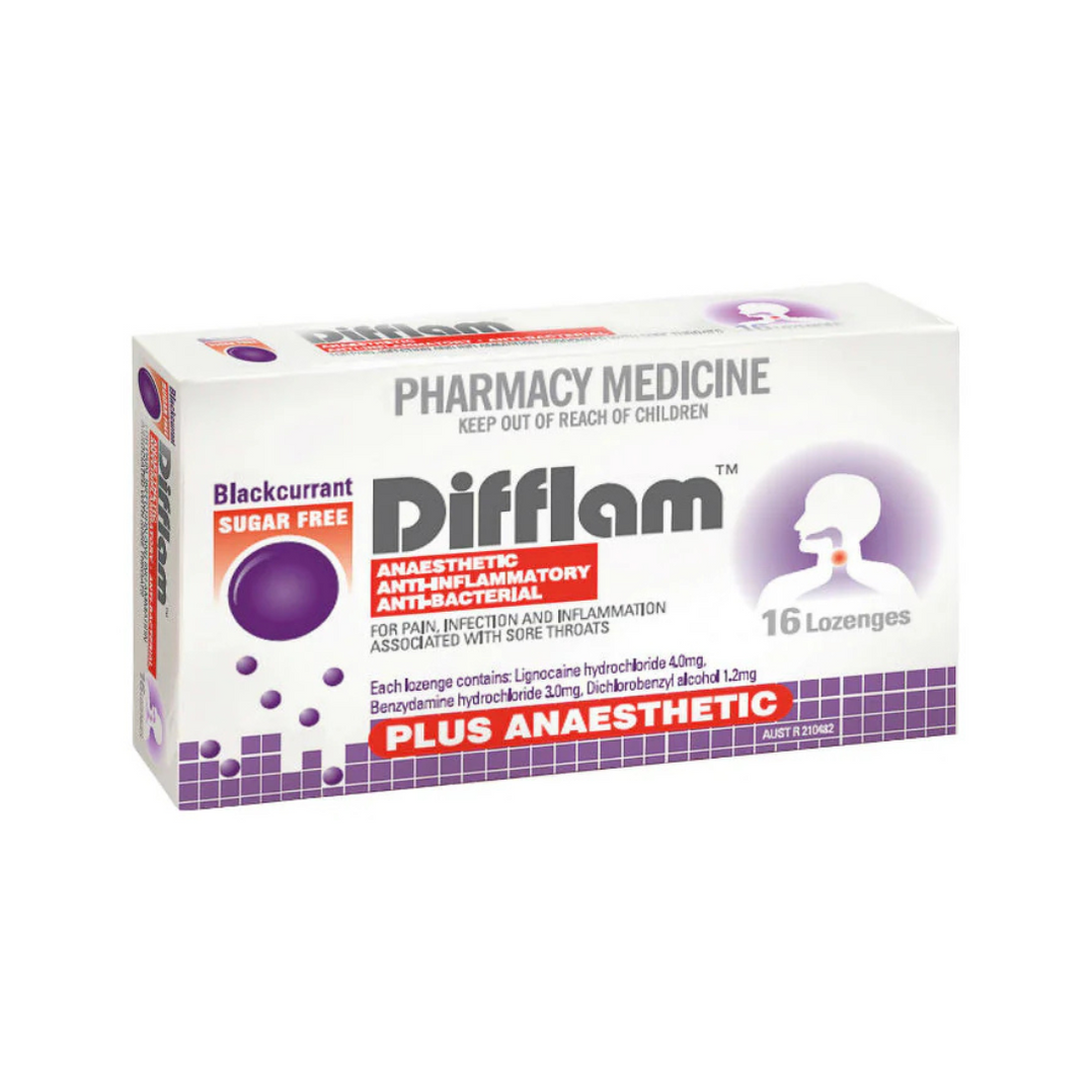 DIFFLAM Lozenge Plus Anaesthetic Blackcurrant 16s — UnichemPharmacyNZ